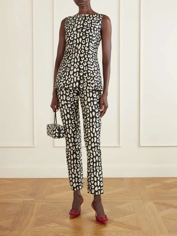 Carolina Herrera Leopard-patterned Jacquard Slim-leg Pants