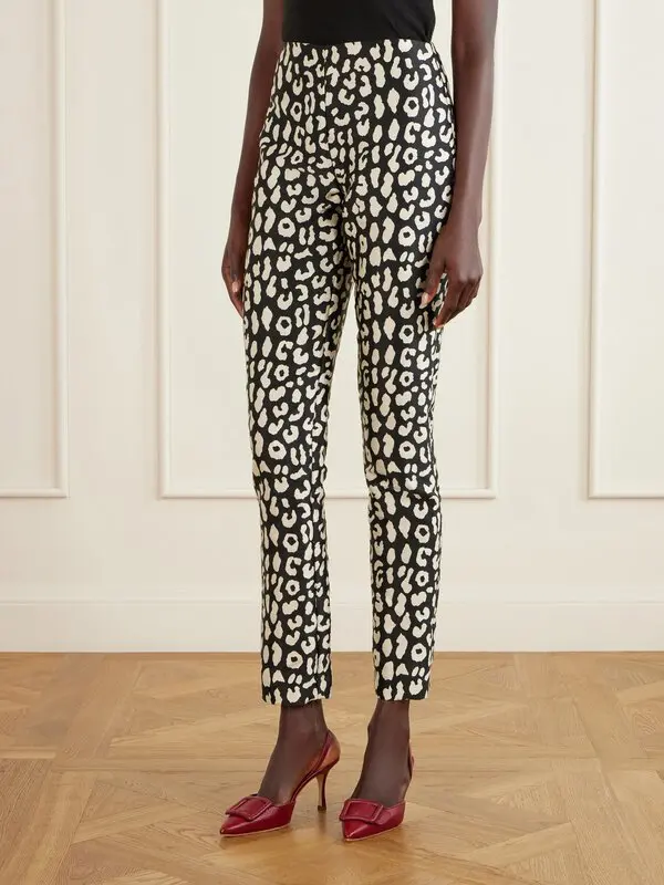 Carolina Herrera Leopard Jacquard Slim-leg Pants