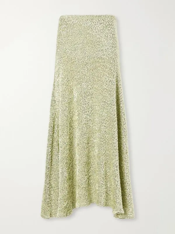 LIBEROWE Ingrid Lurex Chenille Midi Skirt - Green