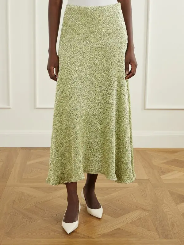 LIBEROWE Ingrid Lurex Chenille Midi Skirt - Green