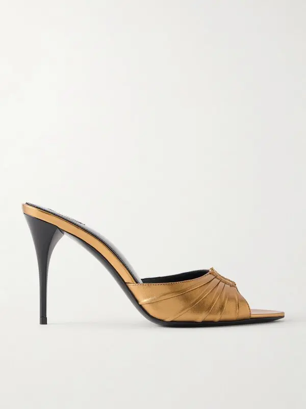 Saint Laurent Metallic Leather Sandals - Gold