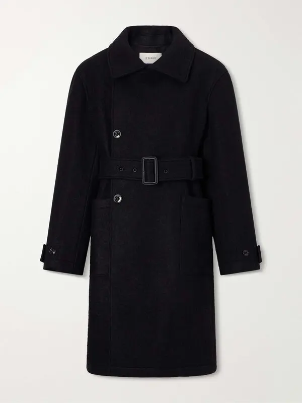 LEMAIRE Single-breasted Belted Wool-blend Felt Coat - Black