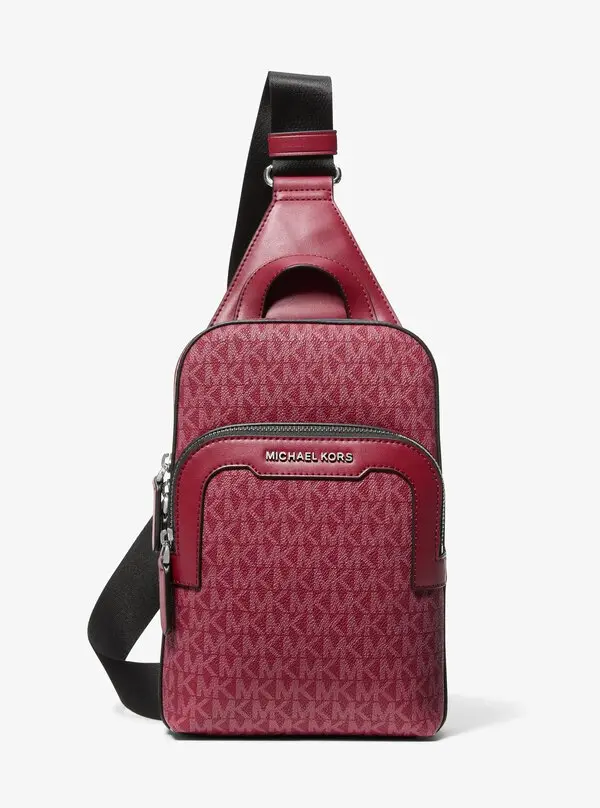 Michael Kors Hudson Medium Signature Logo Sling Bag - Red