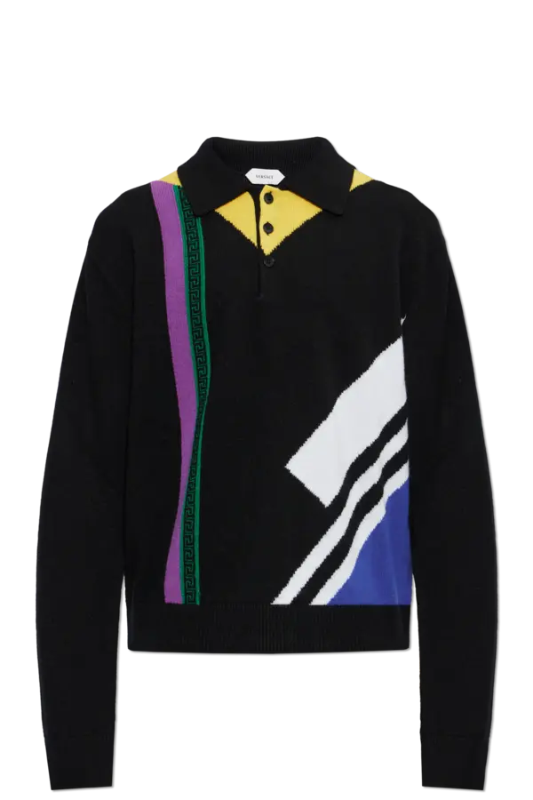 Versace Wool Long-sleeve Polo - Black