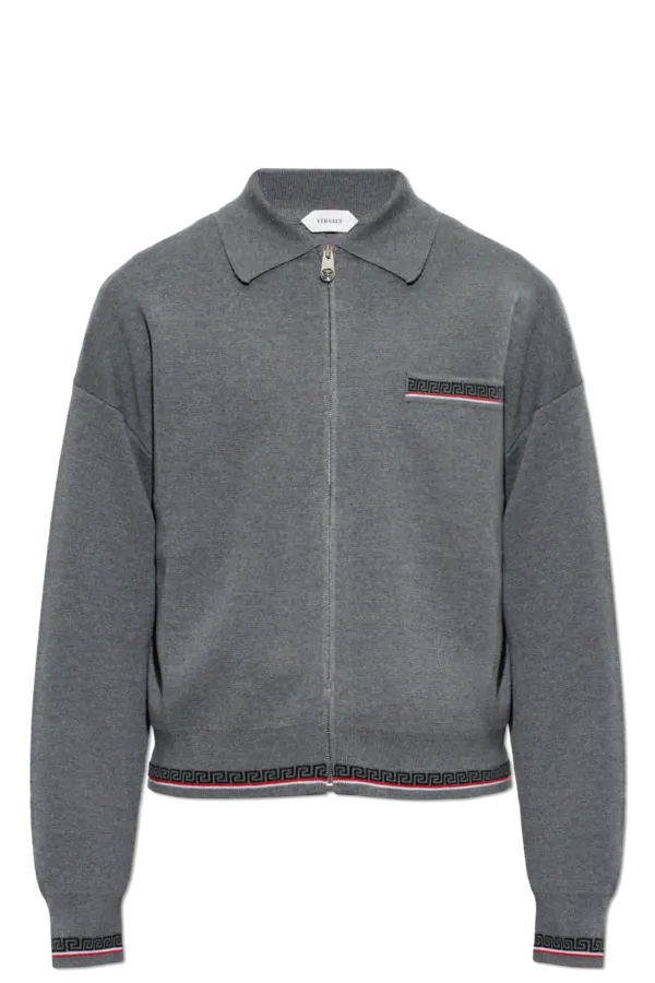 Versace Wool Cardigan With Pocket - Grey