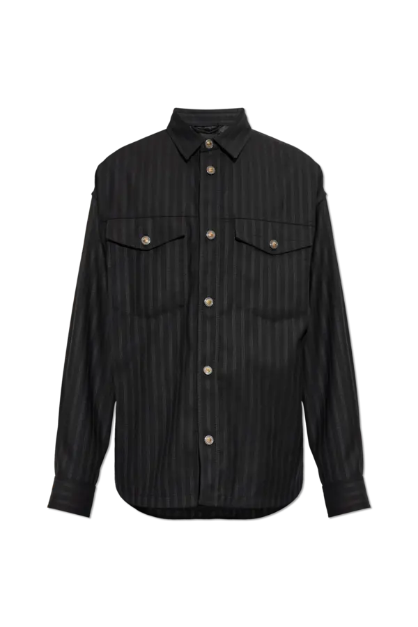 Versace Wool Shirt With Pockets - Black