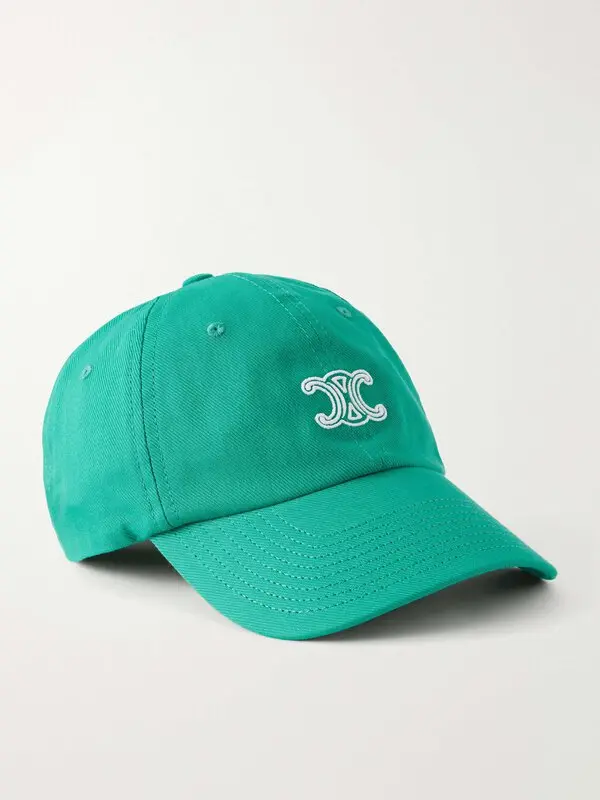 Celine Triomphe Embroidered Cotton-twill Cap - Green