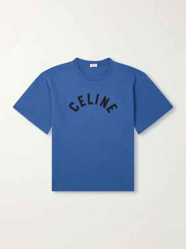 Celine Logo-print Cotton-jersey T-shirt - Blue