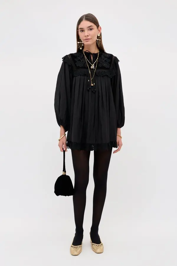 Rixo Inez Lilly Embroidery Shirt - Black