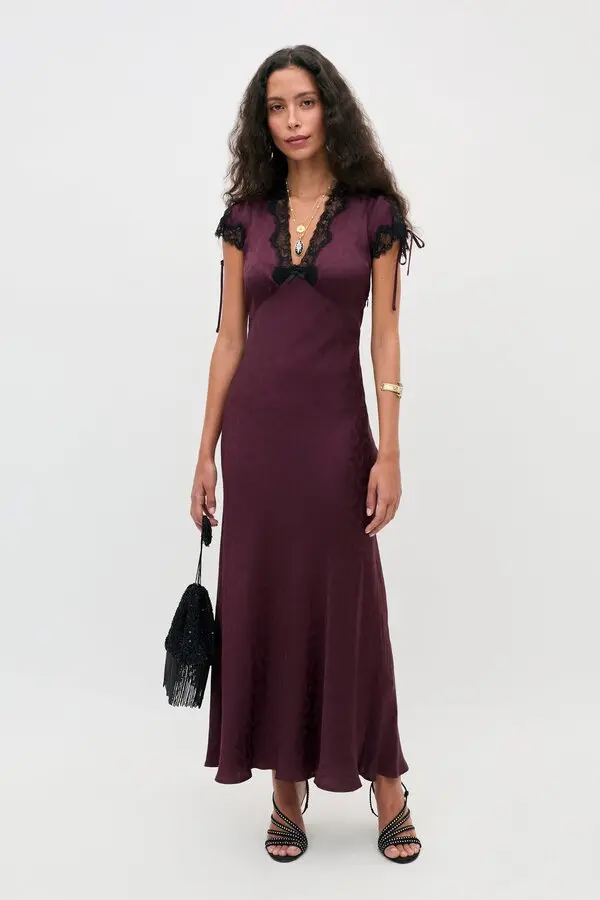 Rixo Fern Floral Jacquard Wine Dress - Purple