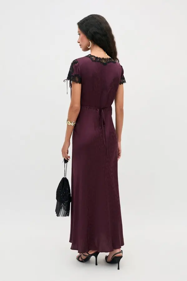 Rixo Fern Floral Jacquard Wine Dress