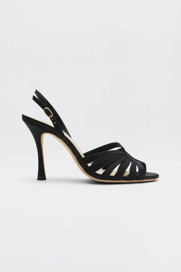 Rixo Mavi Satin Slingback Heels - Black