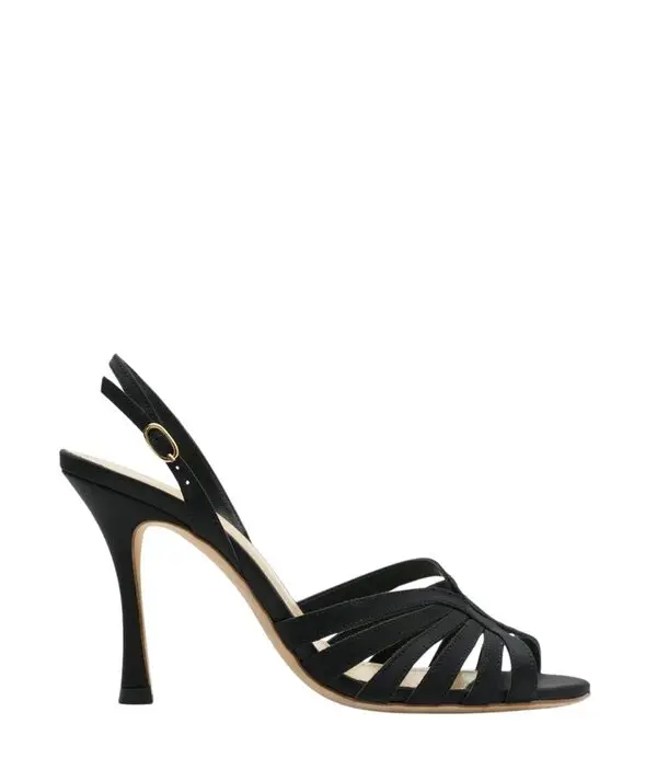 Rixo Mavi Satin Slingback Heels - Black