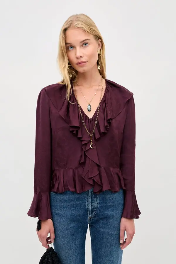 Rixo Tracye Floral Trail Jacquard Wine Regular - Purple