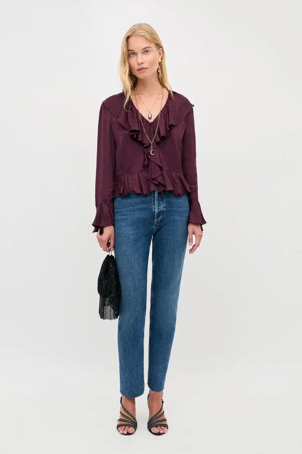 Rixo Tracye Floral Trail Jacquard Wine Regular