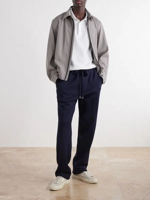 Brioni Wool Sweatpants With Leather Trim