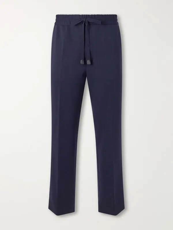 Brioni Straight-leg Leather-trimmed Wool Sweatpants - Navy