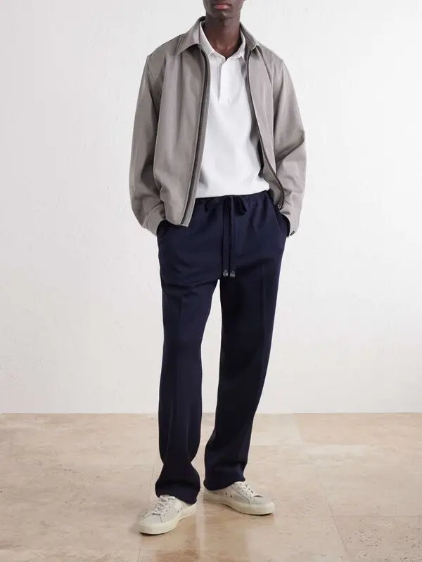 Brioni Straight-leg Leather-trimmed Wool Sweatpants
