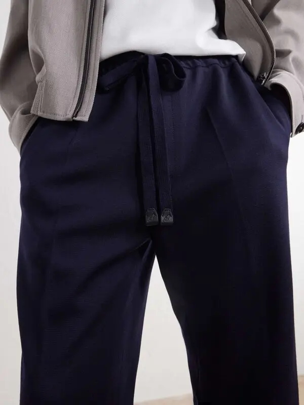 Brioni Straight-leg Leather-trimmed Wool Sweatpants