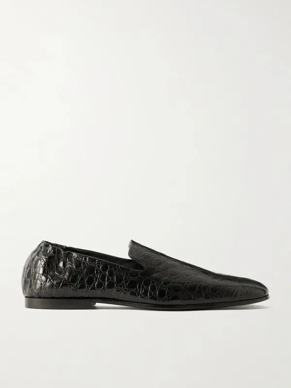 TOTEME Soft Croc-effect Leather Loafers - Black