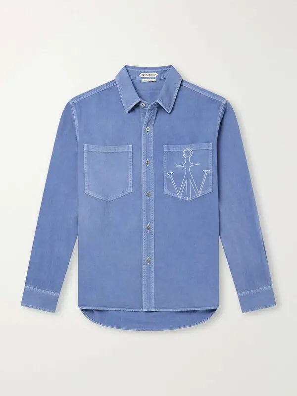 JW Anderson Logo-embroidered Cotton-twill Shirt - Blue
