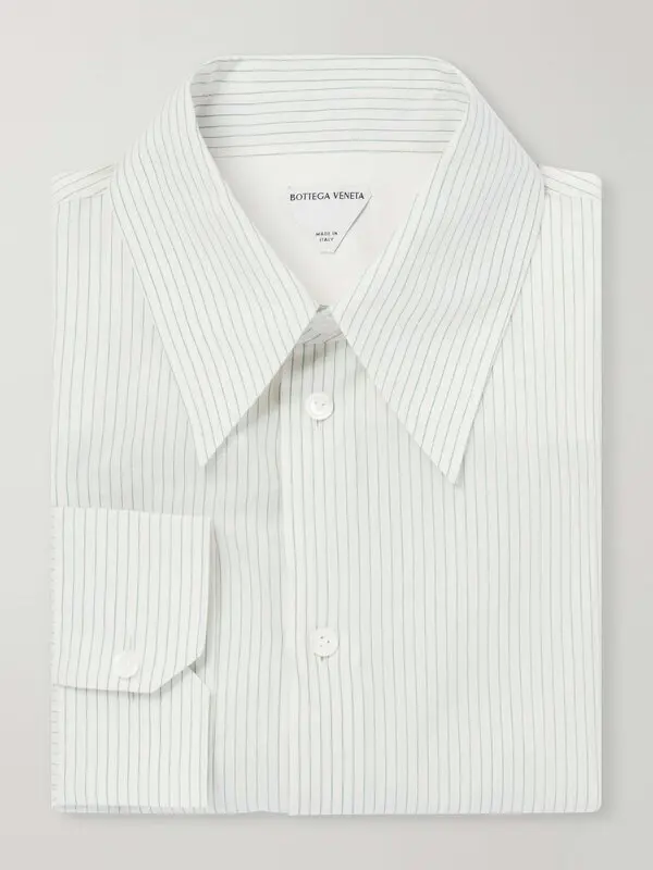 Bottega Veneta Logo-embroidered Striped Cotton-poplin Shirt - White