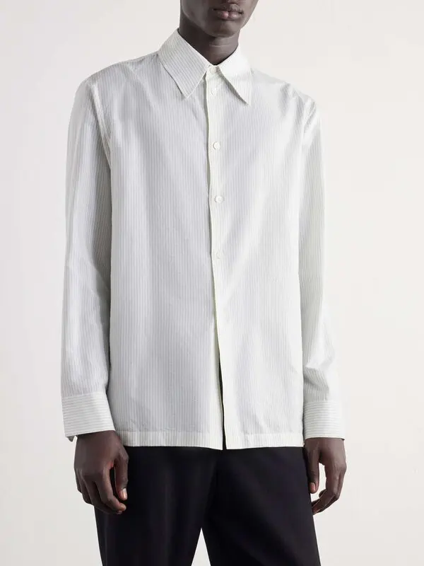 Bottega Veneta Logo-embroidered Striped Cotton-poplin Shirt