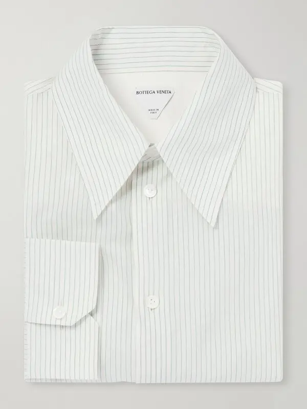 Bottega Veneta Classic-collar Logo-embroidered Striped Cotton-poplin Shirt