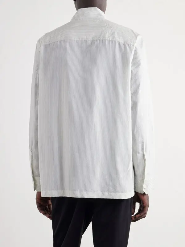 Bottega Veneta Classic-collar Logo-embroidered Striped Cotton-poplin Shirt