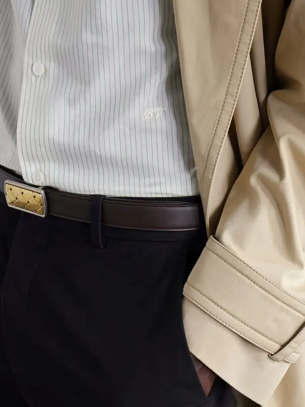 Bottega Veneta Classic-collar Logo-embroidered Striped Cotton-poplin Shirt