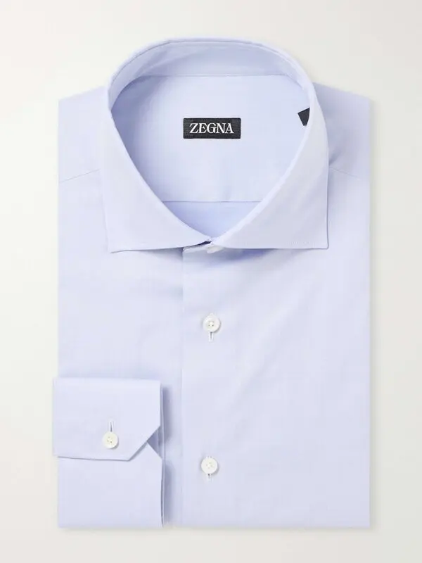 Zegna Cotton-blend Twill Shirt - Blue