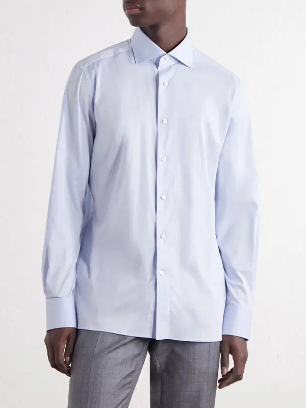 Zegna Cotton-blend Twill Shirt - Blue