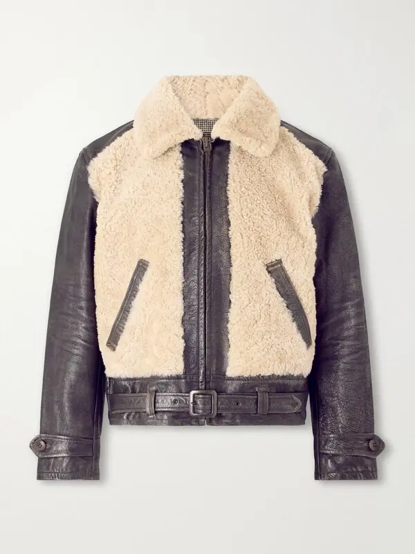 Ralph Lauren Geronimo Belted Shearling-trimmed Leather Jacket - Brown