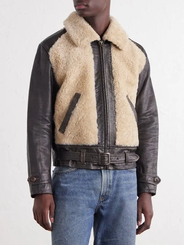 Ralph Lauren Geronimo Belted Shearling-trimmed Leather Jacket - Brown