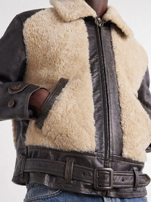 Ralph Lauren Geronimo Belted Shearling-trimmed Leather Jacket - Brown