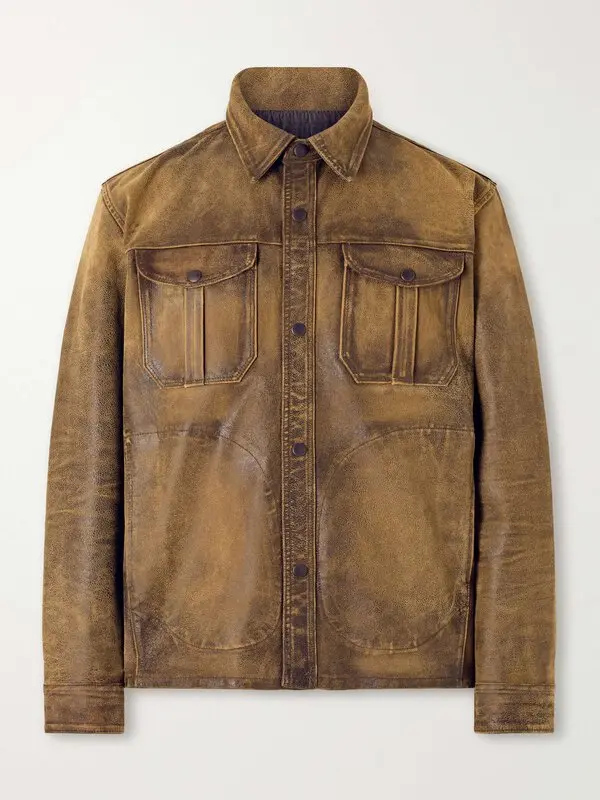 Ralph Lauren Distressed Leather Jacket - Brown