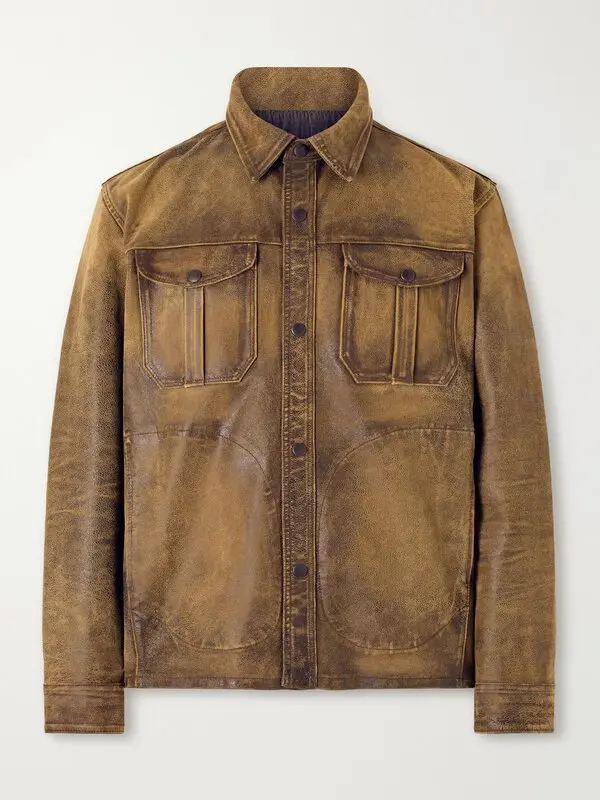 Ralph Lauren Distressed Leather Button-down Jacket - Brown