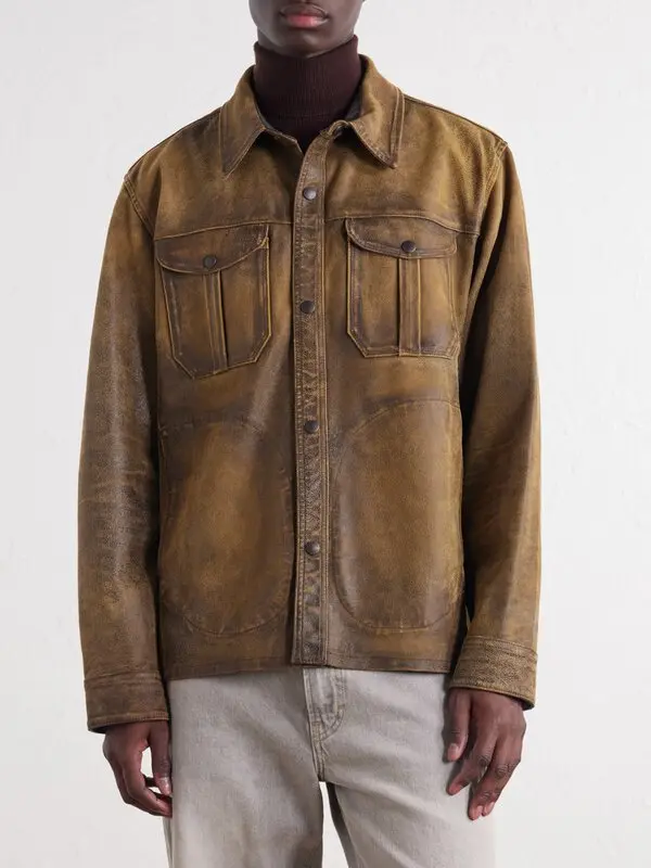 Ralph Lauren Distressed Leather Shirt Jacket