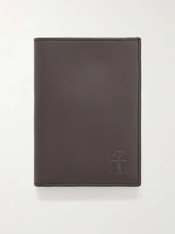 Brunello Cucinelli Logo-debossed Leather Passport Holder - Dark Brown