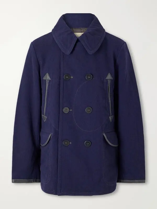 Ralph Lauren Leather-trimmed Wool-blend Coat - Blue