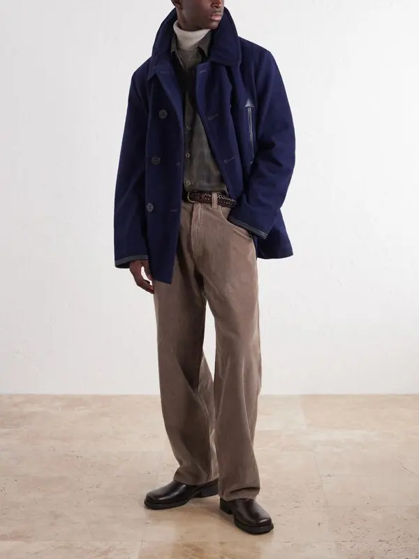 Ralph Lauren Leather-trimmed Wool-blend Coat - Blue