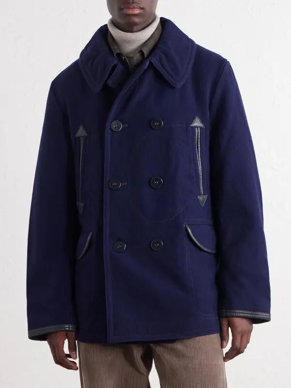 Ralph Lauren Leather-trimmed Wool-blend Coat - Blue
