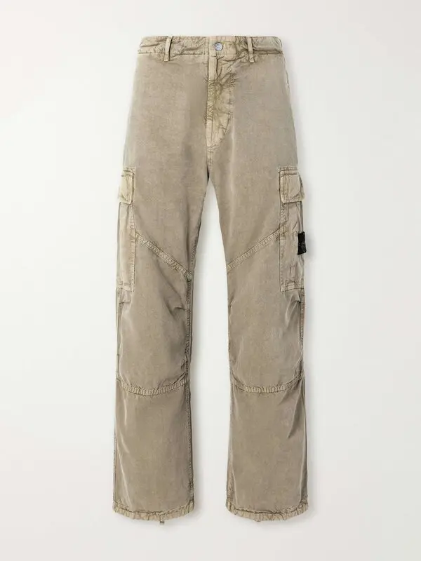 Stone Island Wide-leg Garment-dyed Cotton And Lyocell-blend Cargo Trousers - Green