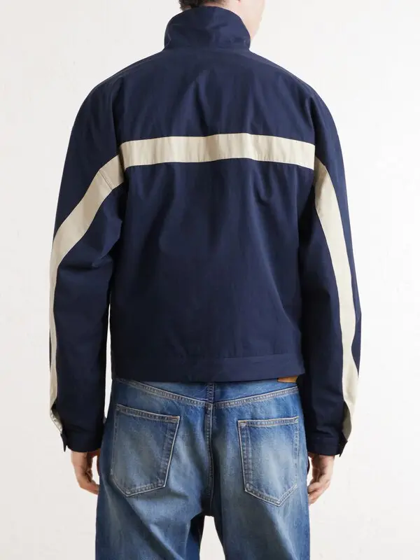Saint Laurent Paneled Logo Embroidered Cotton Jacket - Blue