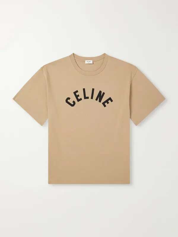 Celine Logo-print Cotton-jersey T-shirt - Beige