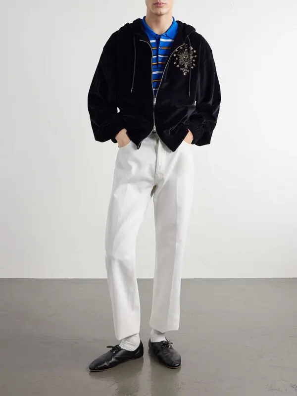 Celine Logo-embroidered Cotton-blend Velvet Zip-up Hoodie