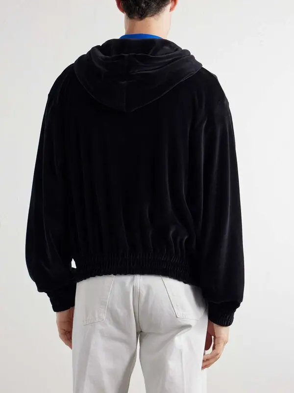 Celine Logo-embroidered Cotton-blend Velvet Zip-up Hoodie