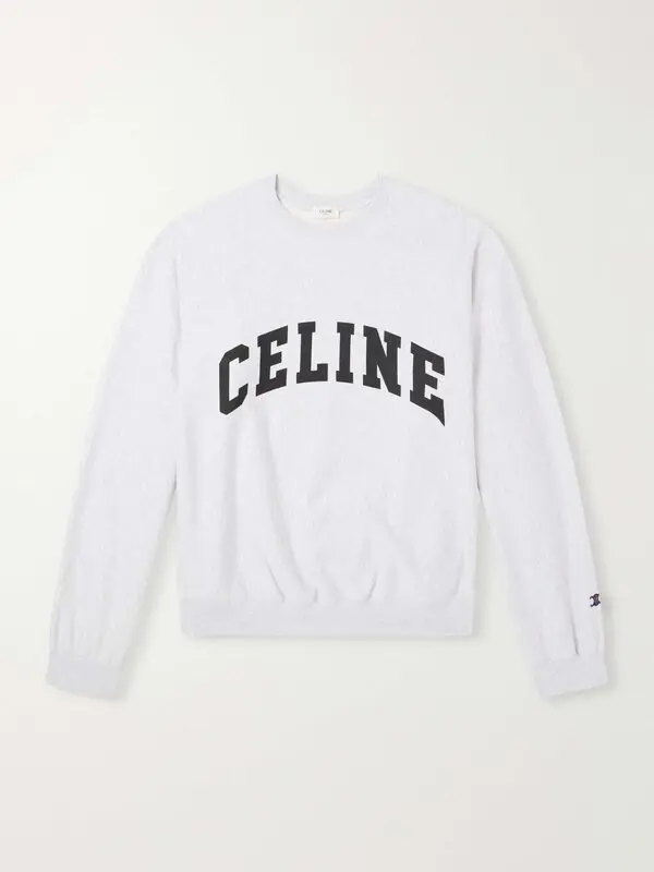 Celine Logo-print Cotton-jersey Sweatshirt - Gray