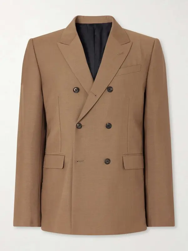 Celine Double-breasted Mohair And Wool-blend Hopsack Blazer - Brown