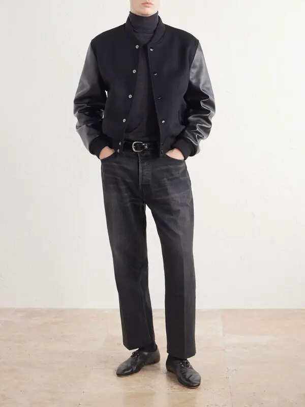 Celine Teddy Leather-trimmed Wool-blend Bomber Jacket